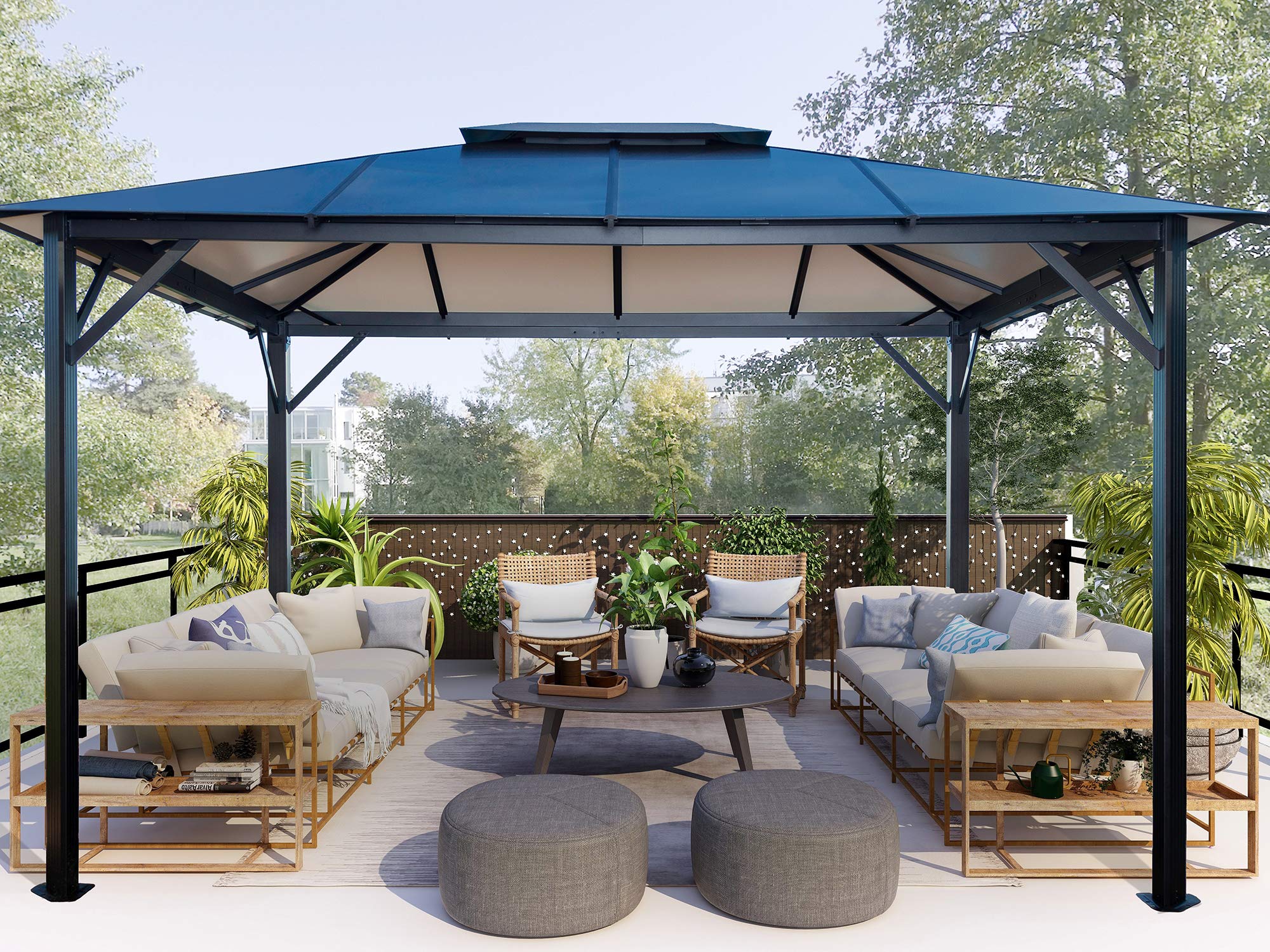 Paragon Outdoor 11' x 13' Durham Hard Top Gazebo, Heavy-Duty Black Aluminum Backyard Structure, Durable and Rust-Free, Anchoring System Included, Blocks Harsh Sunlight, Perfect for Every Season