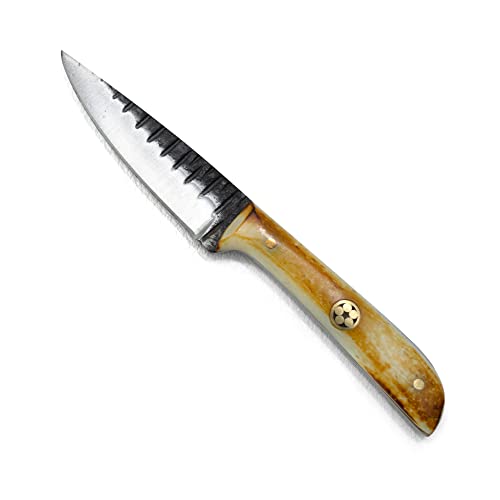 Titan International Knives Carbon Steel Skinning Knife TC-30 | Utility Neck Knife EDC | Leather Sheath with Neck String