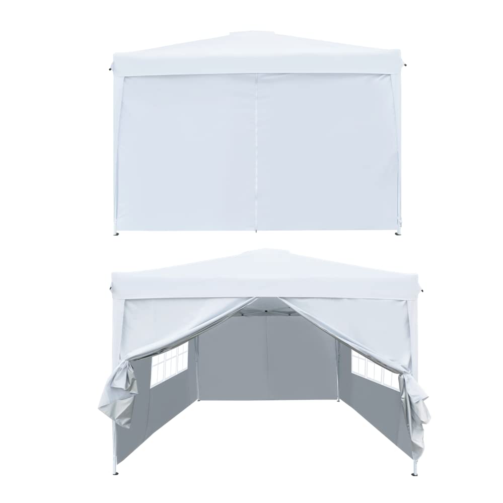 Pop Up Canopy 10 x 10ft, Patio Wedding Gazebo Waterproof Silver White Canopy with Sidewalls Party Wedding Tent Cater Events Pavilion Beach BBQ Event,with Bag