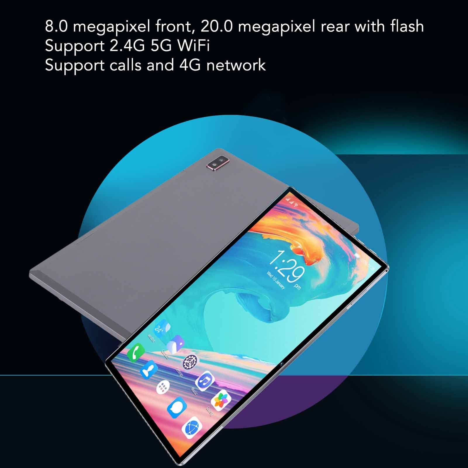 Tablet Silver Gray 10 Inch Tablet Type C Front Loading 8.0 Mega Pixels for Kids for Home (US Plug)