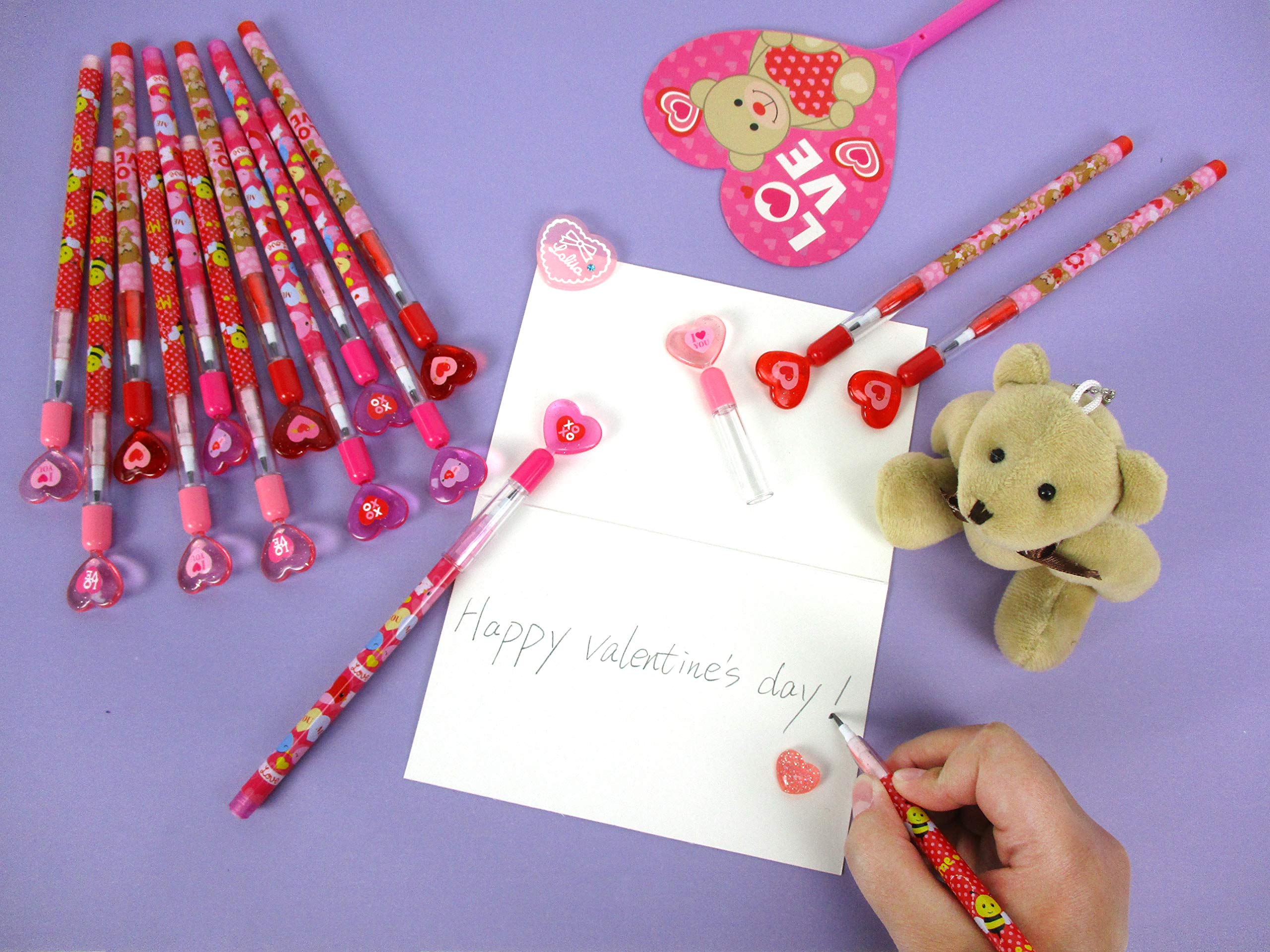 TINYMILLS 24 Pcs Valentine's Day Heart Multi Point Pencils Party Favors Goodie Bag Stuffers Classroom Exchange Valentine's Day Pencils Party Supplies Heart Pencils