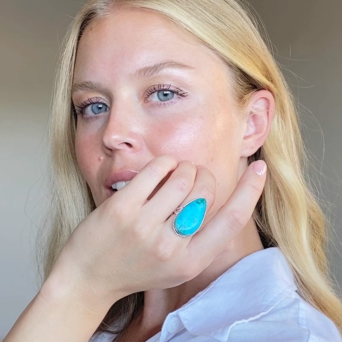 Turquoise Ring in Sterling Silver 925 & Genuine Turquoise (CHOOSE COLOR) (Turquoise, 8)