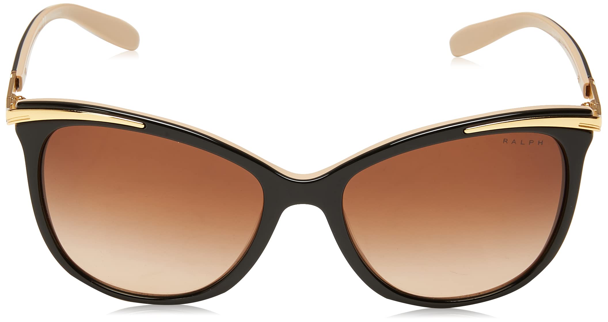 Ralph by Ralph Lauren Women's RA5203 Cat Eye Sunglasses, Shiny Black On Nude & Gold/Gradient Brown, 54 mm