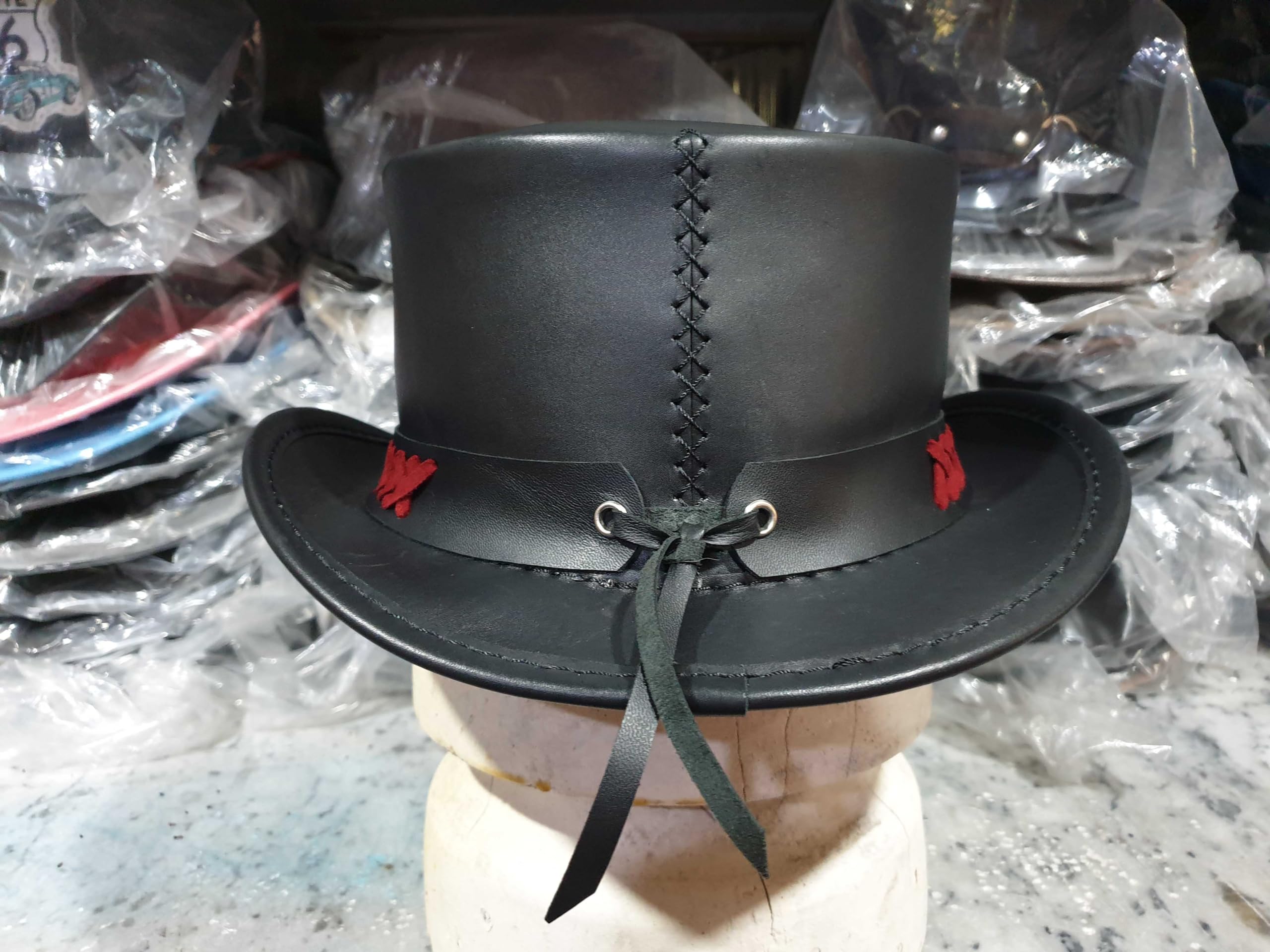 Steampunk Braided Band Black Leather Top Hat (Leather, Large)