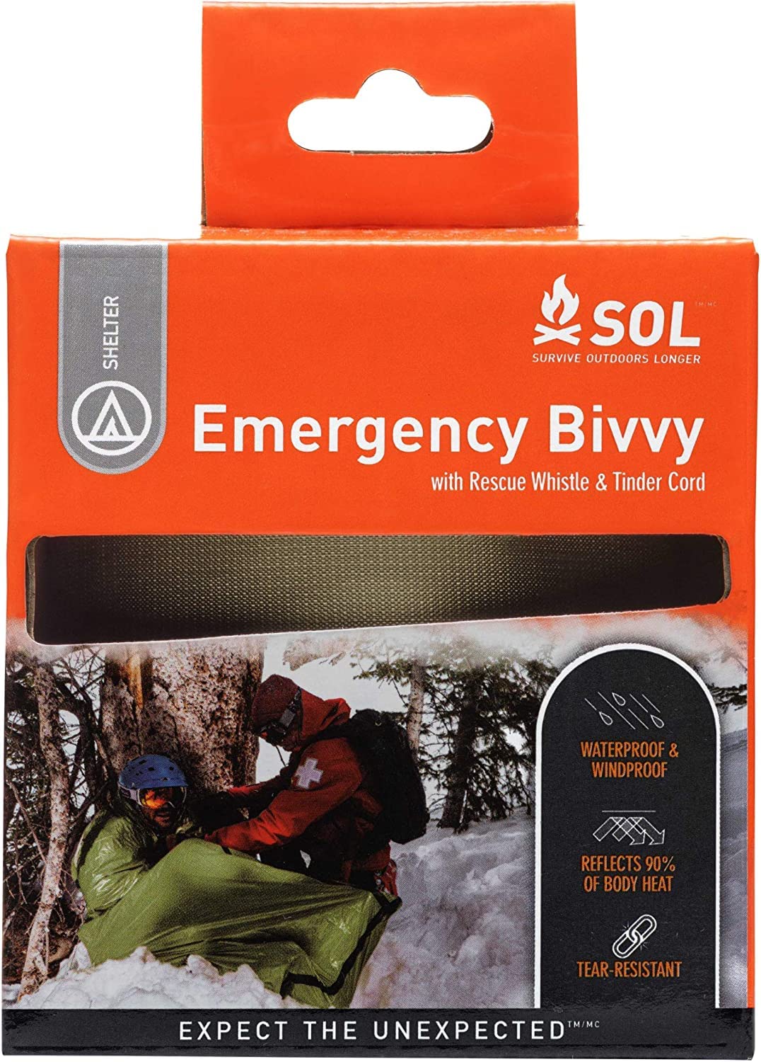 Survive Outdoors Longer 90% Emergency Bivvy - Comes with Survival Whistle & Tinder Paracord Drawstring - Add to Emergency Kit & Hiking Gear - Waterproof, Windproof & Tear-Resistant - 3.8 oz, Green