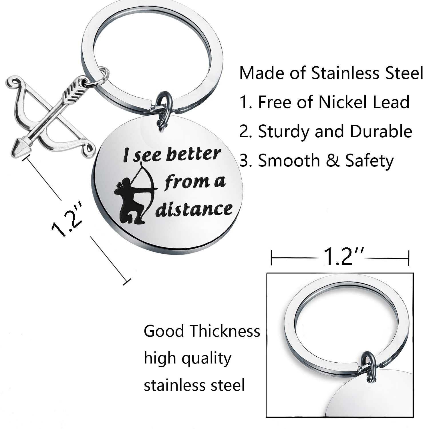 WSNANG Archer Keychain Archery Lover Gift I See Better From a Distance Bow And Arrow Keyring Archery Sport Player Gifts for Archery Team (SILVER)