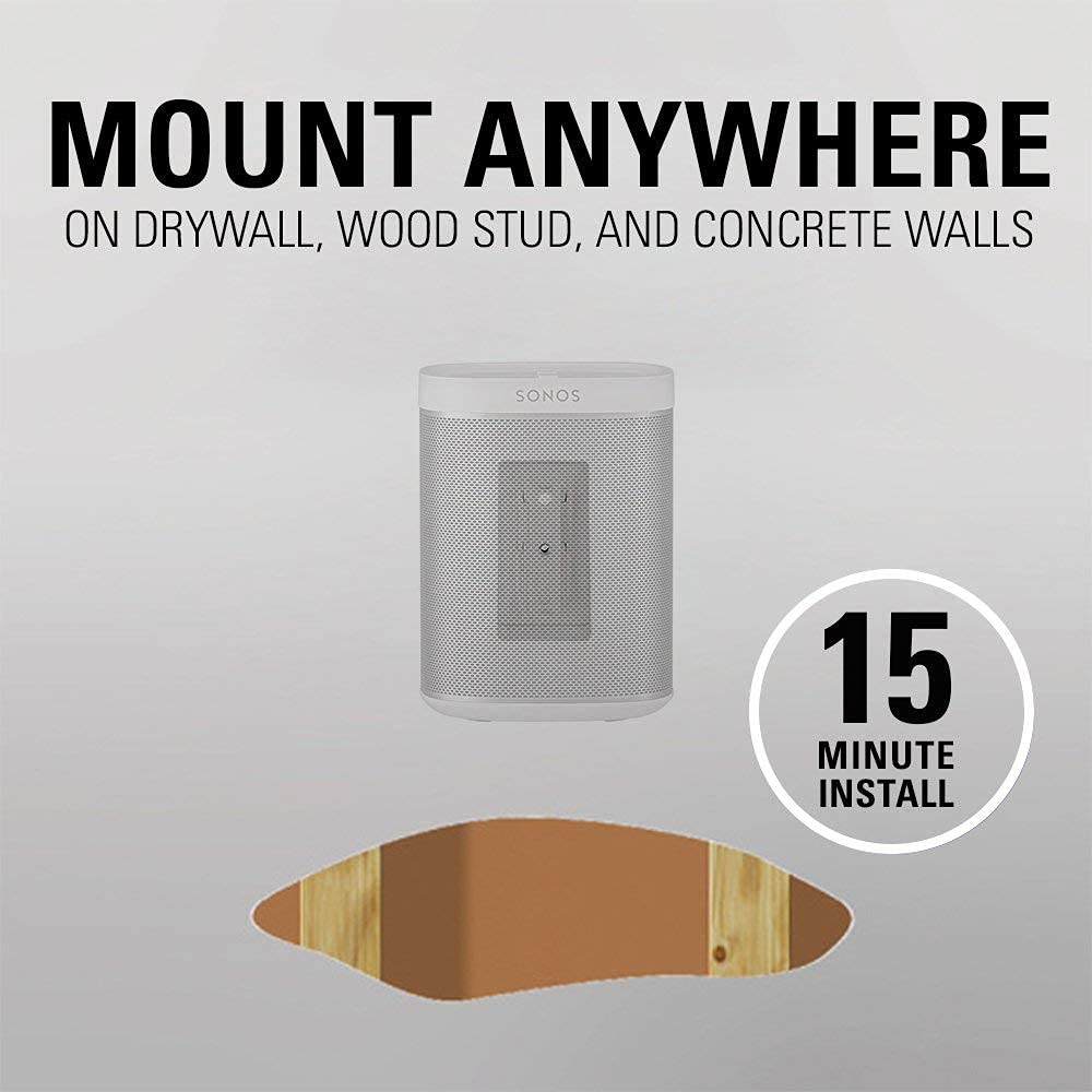 Sanus Wireless Speaker Wall Mount Sonos ONE, ONE SL, PLAY:1, & PLAY:3 - Tool Free Tilt & Swivel Adjustments for Best Audio - Single (White) - WSWM21-W1