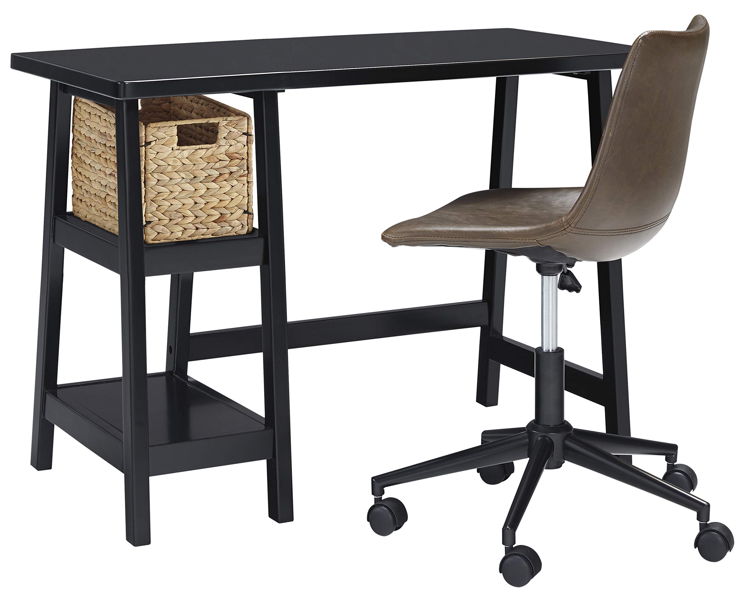 Signature Design by Ashley Mirimyn Vintage 42" Home Office Desk with Basket, Distressed Black