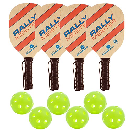 Rally Meister Wood Pickleball Paddle Deluxe Bundle 4 Paddles & 6 Balls