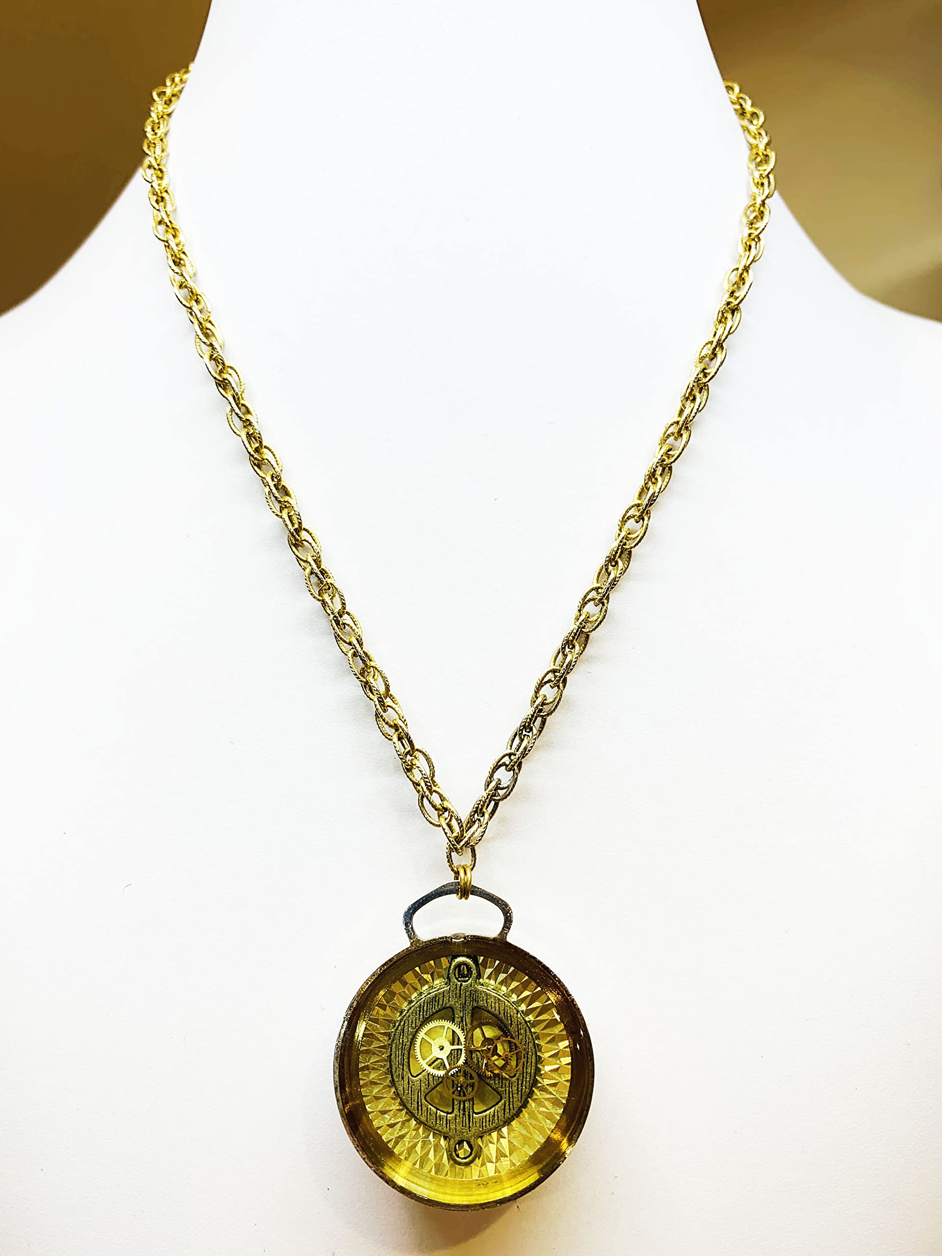Steampunk Watch Case Peace Gears Necklace