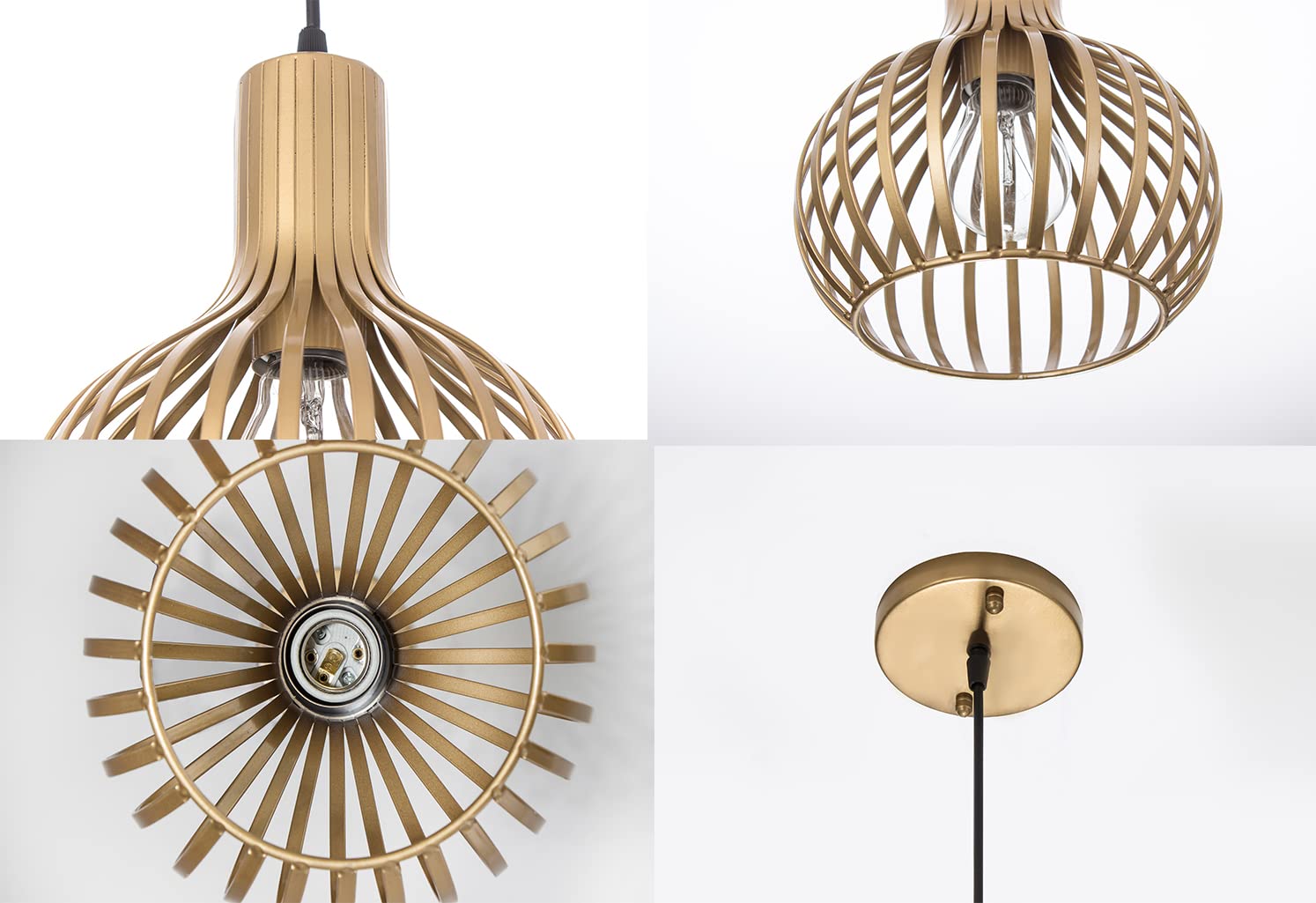 POPILION Gold Pendant Light Fixtures,Hanging Pendant Light with Metal Cage Shade for Kitchen Island,Bar,Living Room Dinning Room E26