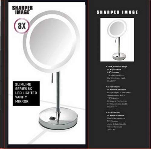 Sharper Image JRT950CL 8.5" Slimline Led Lighted Tabletop 8x Magnification Mirror, Chrome