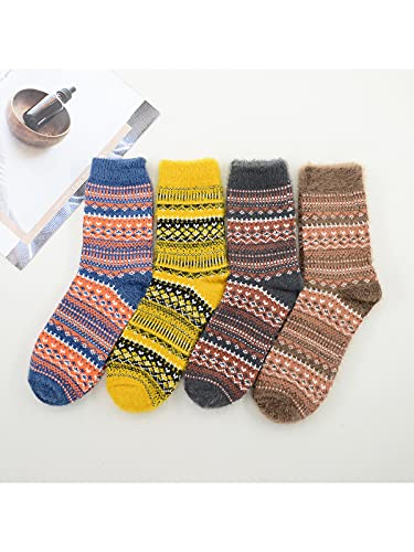 Women Socks Winter Warm Thick Soft Wool Socks Christmas Gifts Cozy Crew Vintage Socks Boot Socks Athletic Hiking socks 4 Pairs Geometric Stripe One Size