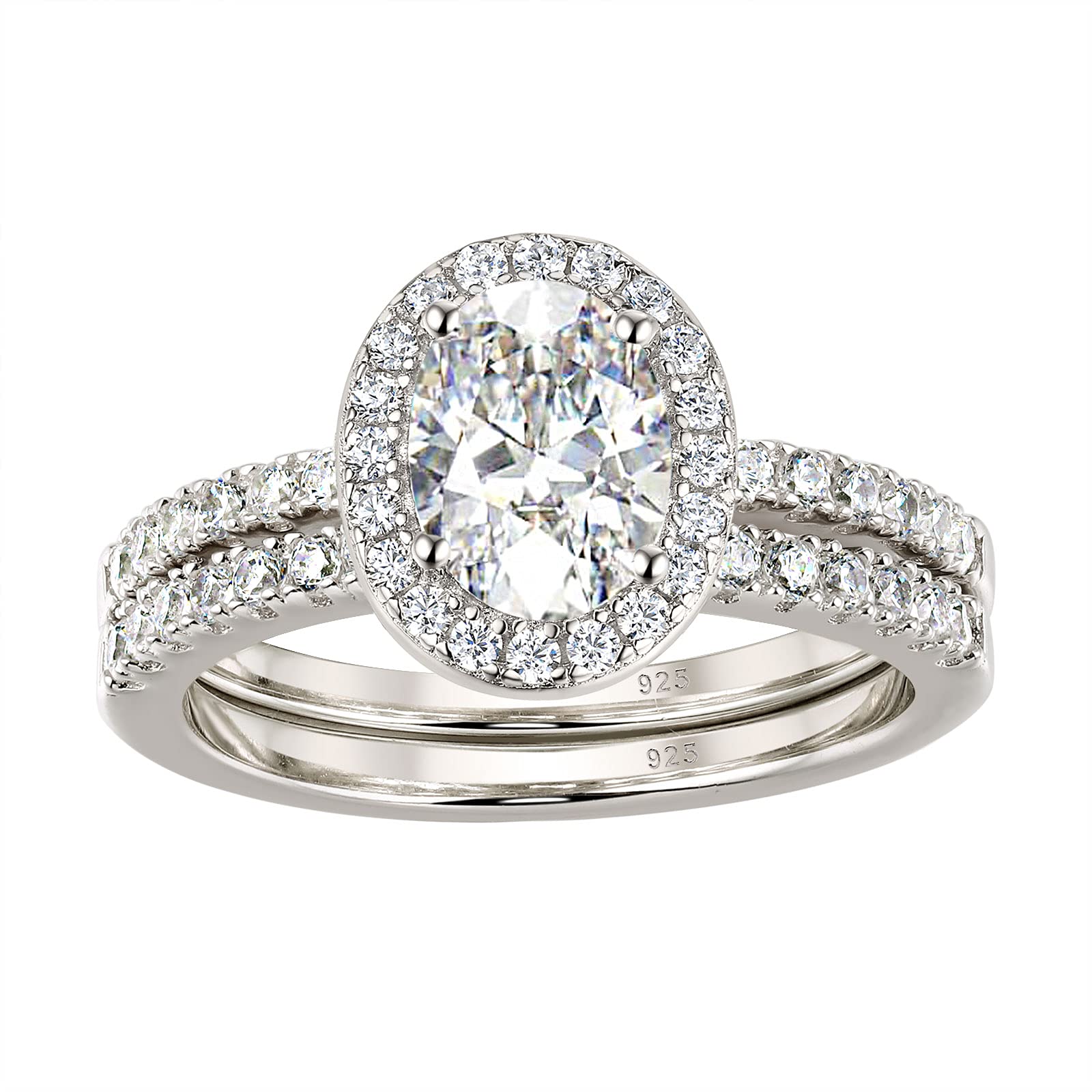Wuziwen 3 Carats Vintage Engagement Wedding Ring Set for Women CZ 925 Sterling Silver Size 7