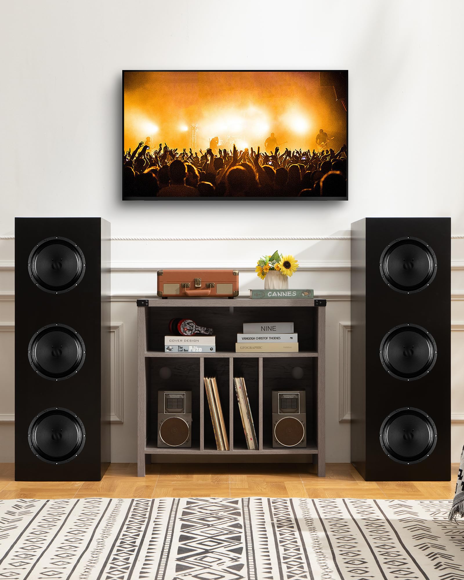 SICOTAS Large Record Player Stand Table with Vinyl Record Storage Turntable Stand Cabinet with Record Shelf Stereo Cabinet Display Shelf End Side Table Storage Cabinet for Living Room Bedroom Office