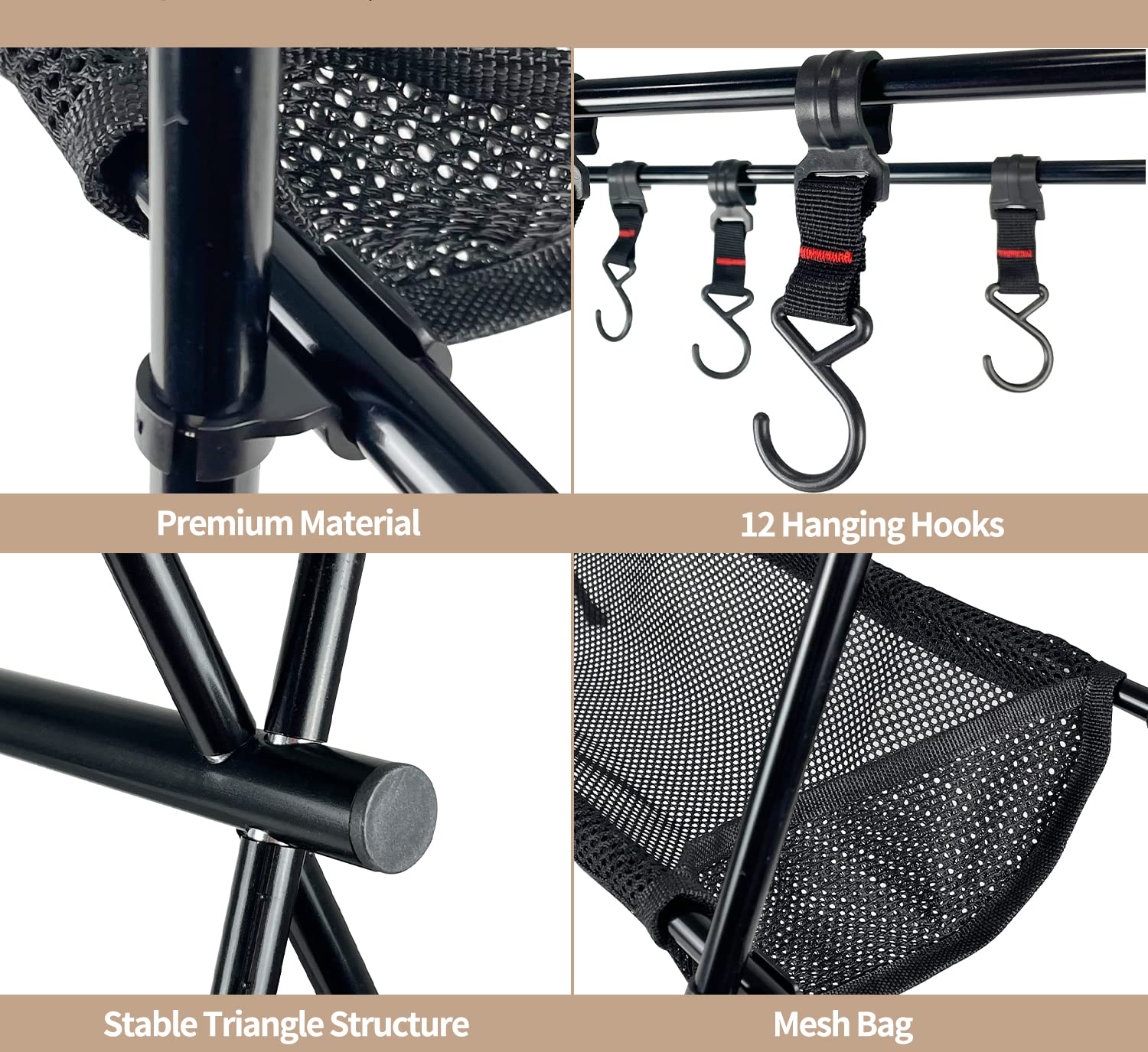 Sutekus Cookware Hanging Rack Collapsible Multifunction Camping Stand Outdoor Tools Hanging Organizer with Hooks (Large(40"X38"))
