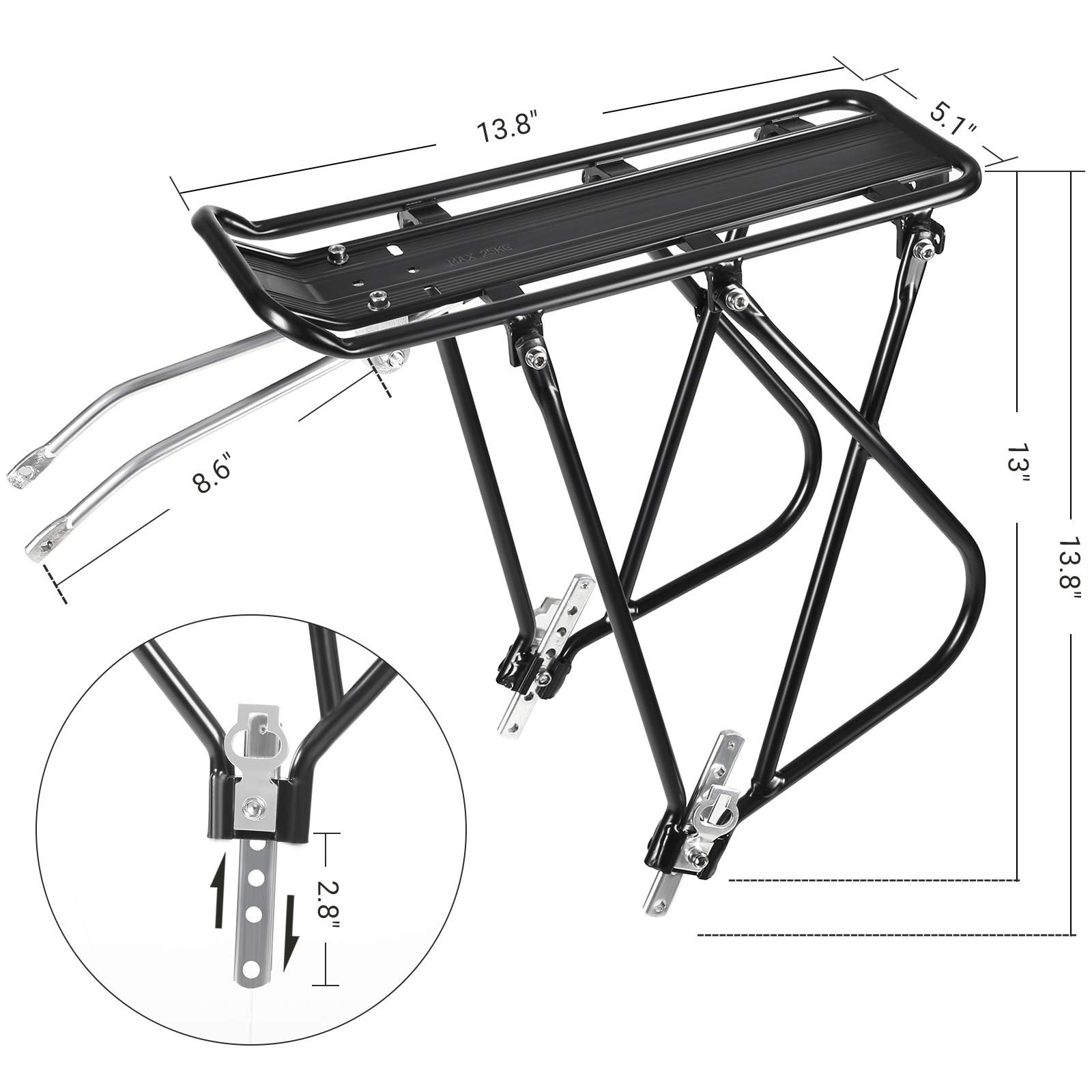SONGMICS Bike Cargo Rack for Linear-Pull Brakes, Rear Bike Carrier USBC01B
