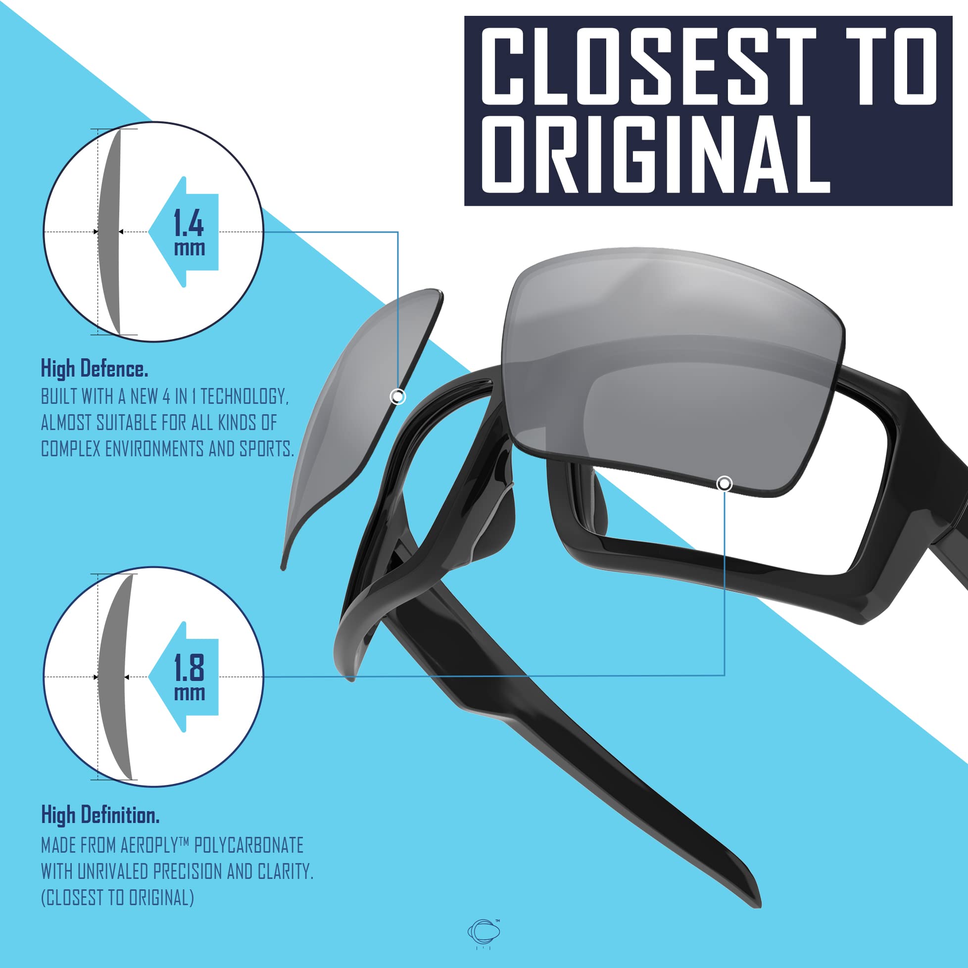 SAUCER Premium Replacement Lenses & Rubber Kits for Oakley Flak 2.0 XL OO9188 Sunglasses High Defense - Carbon Black Polarized
