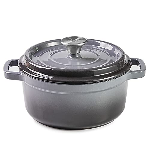 ZQBTC Enamel Cast Iron Covered Dutch Oven Pot with Lid for Bread Baking Use on Gas Electric Oven 3 Quart 2-3 People (Grey)