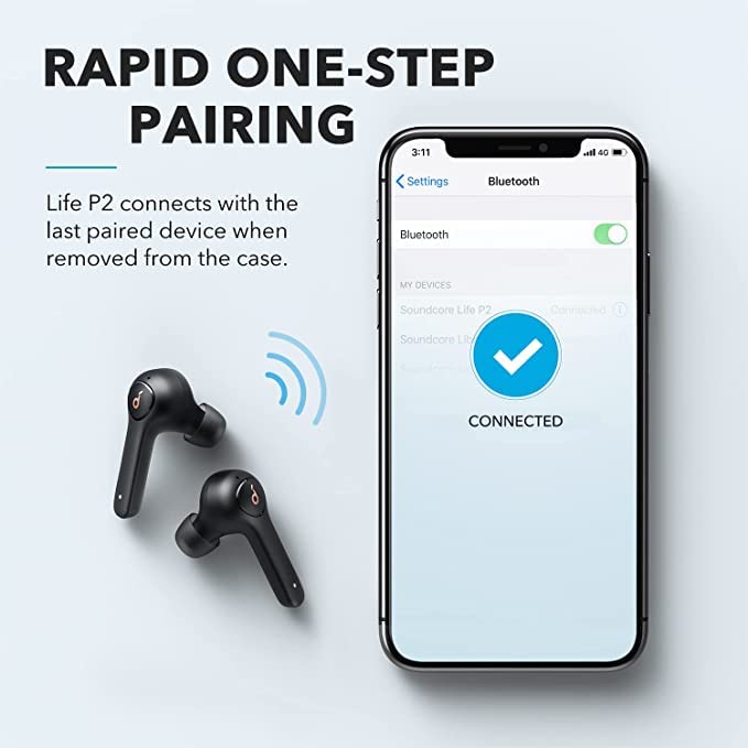 Soundcore Anker Life P2 True Wireless Earbuds with 4 Microphones, CVC 8.0 Noise Reduction, Graphene Driver, Clear Sound, USB C, 40H Playtime, IPX7 Waterproof, Wireless Earphones for Work(Renewed)
