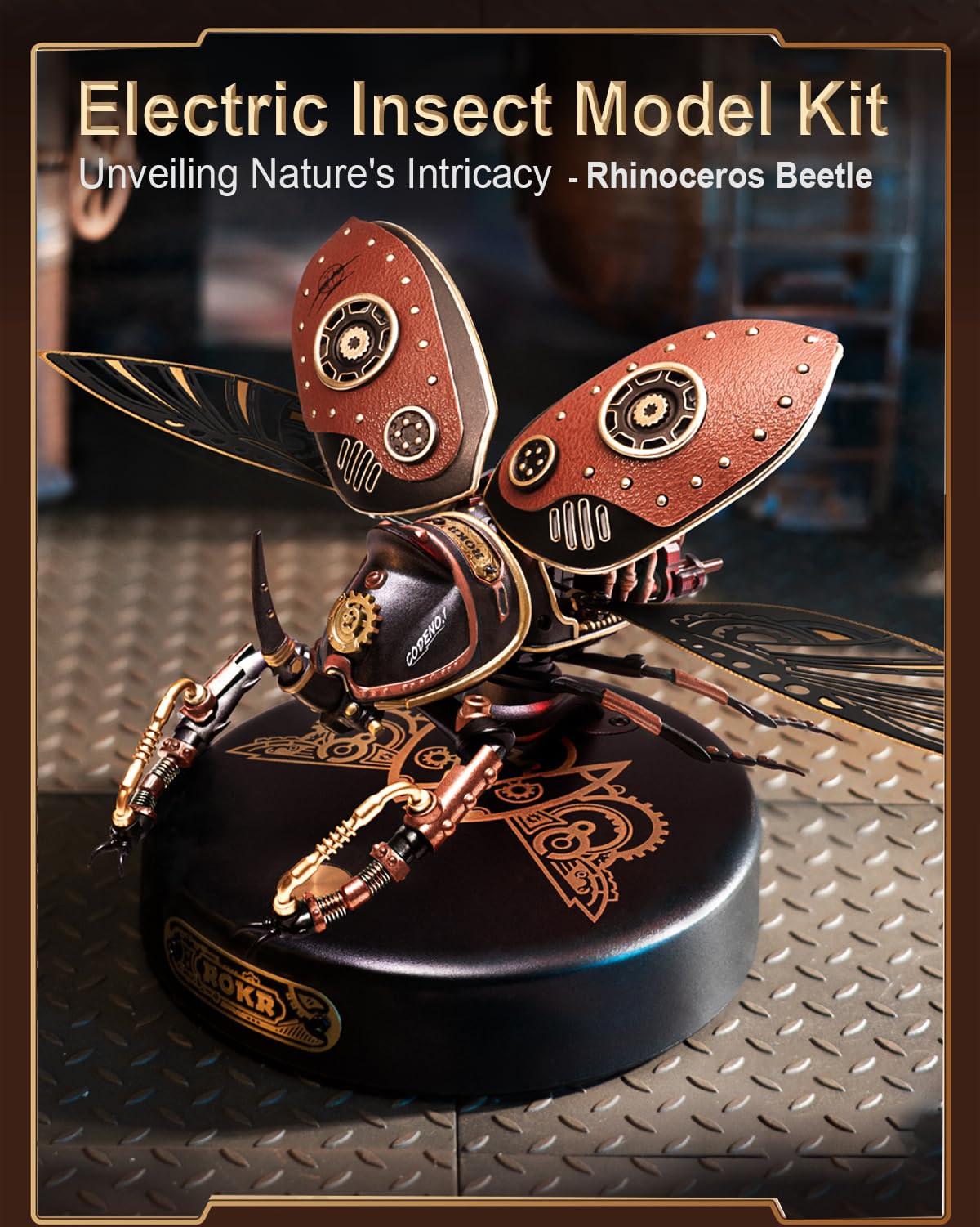 ROKR 3D Puzzles for adults Electric Insect Metal Model Building Kit Desk Toys Hobby Kit for Adults Gift for Teens (Rhinoceros Beetle)