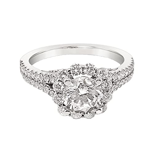 TVS-JEWELS Solitaire With Accents Wedding Ring For Women's Round Cut Simulated Diamond 925 Sterling Silver (7)