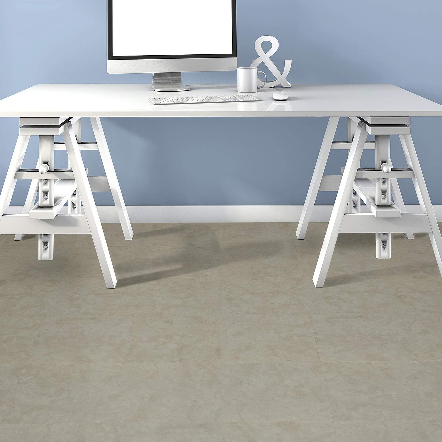 Solid Marble Beige Granite Marble Vinyl Floor Tiles Self Stick Peek Flooring 12'' x 12'' 1-Pack (20 Pieces)