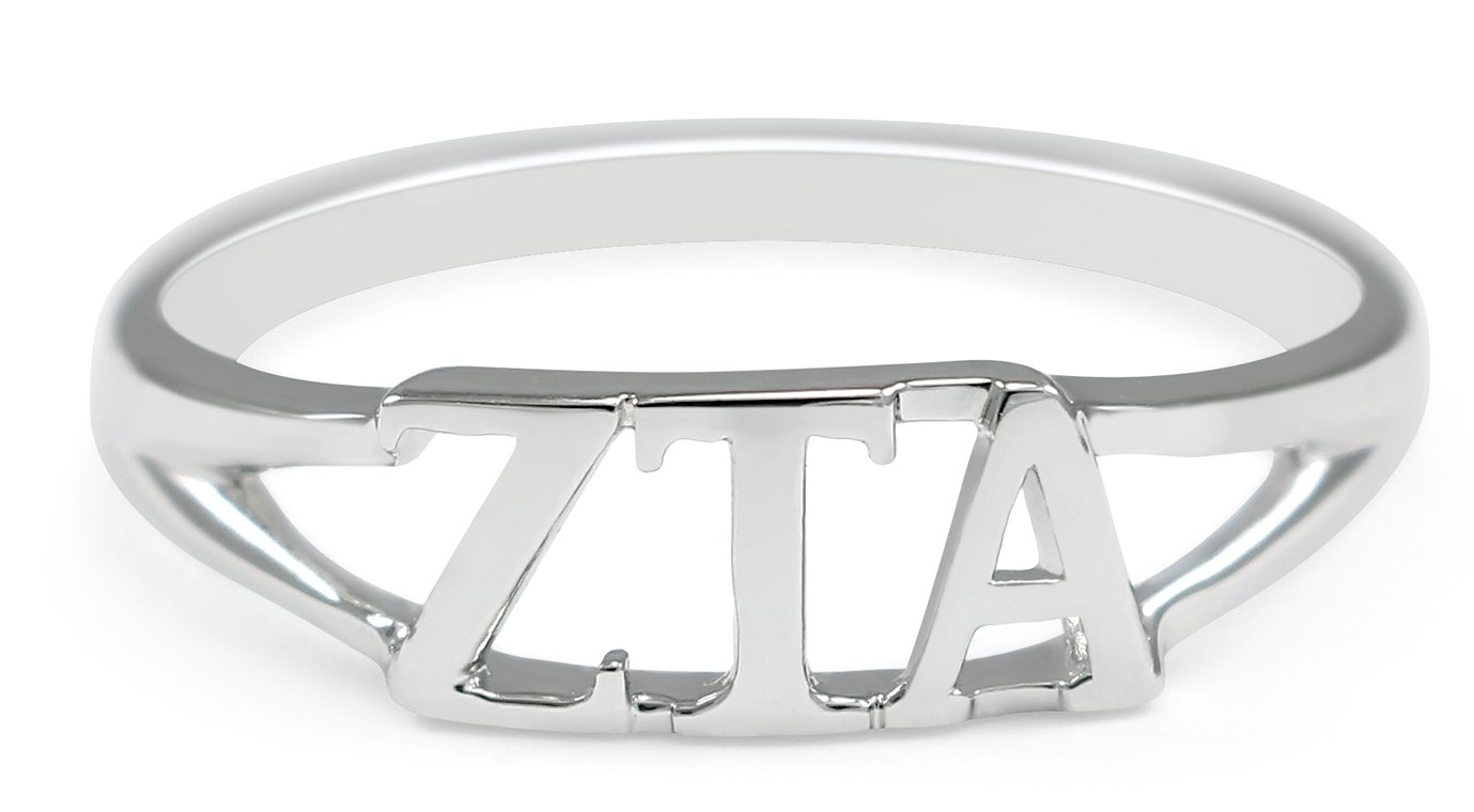 The Collegiate Standard Sterling Silver Zeta Tau Alpha ring with cut-out letters size 7