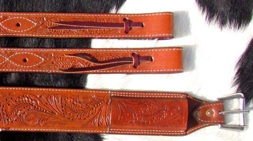Showman 3" Wide Acorn Tooled Leather Back Cinch w/Roller Buckles