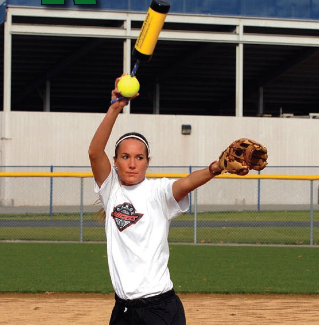 The Composite Xelerator Fastpitch Softball Pitching Trainer and Warm Up Tool with 12 Inch Premium Leather Indoor Ball for Improved Grip - Made in USA