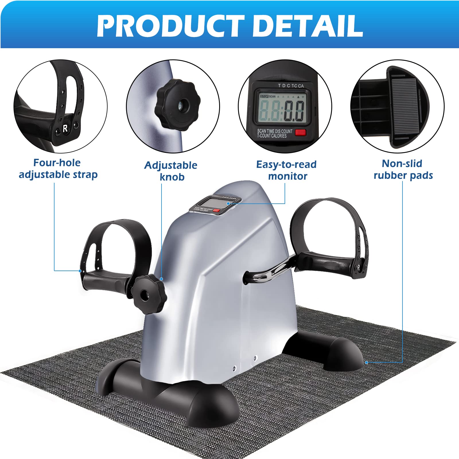 TABEKE Pedal Exerciser Under Desk Bike - Folding Pedal Exerciser for Arm/Leg Workout, Portable Desk Bike Peddler Exerciser with LCD Display