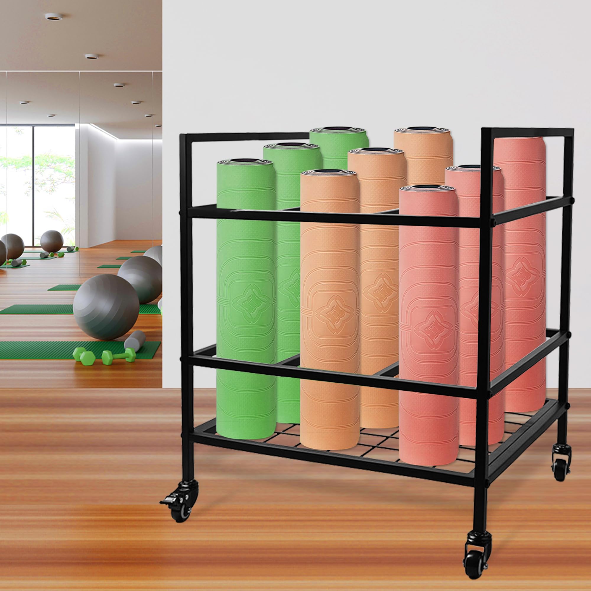 Yoga Mat Storage Racks Multi-Layer Yoga Mat Holder,Dumbbells Kettlebells Foam Roller Cart Home Gym Storage Rack Towel Storage Workout Equipment Storage Organizer with Wheels for Gym Workout Equipment