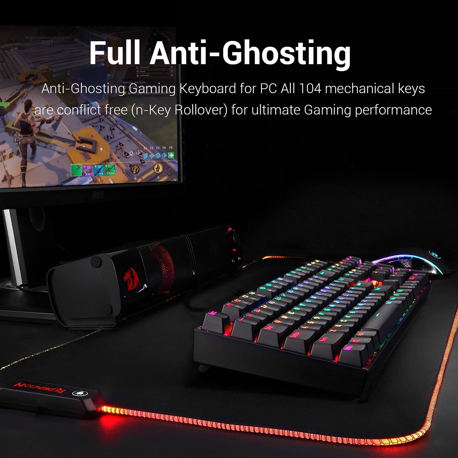 Redragon K551 Mechanical Gaming Keyboard RGB LED Backlit Wired Keyboard with Blue Switches for Windows Gaming PC (104 Keys, Black)