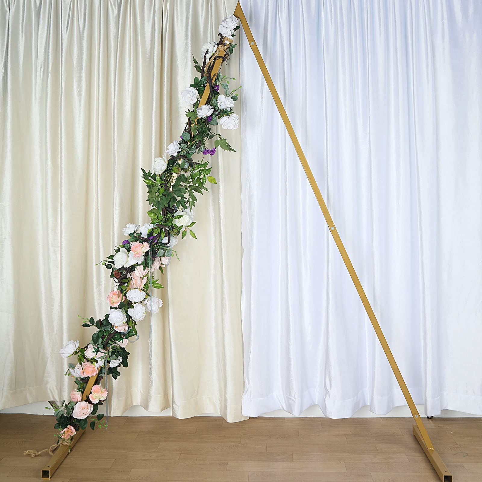 TABLECLOTHSFACTORY 8 Ft Tall - Gold Triangular Metal Wedding Arch, Photo Booth Backdrop Stand - 100 Lbs Capacity