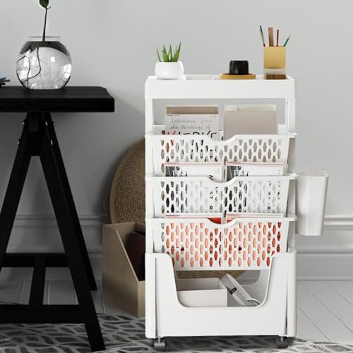 Storage Rolling Cart, 5 Tiers Moving Cart, Foldable Utility Cart, Multifunctional Rolling Drawer Cart, Removable Rolling Storage Trolley with Wheels, Mobile Storage Organizer, Storage Cart for Books
