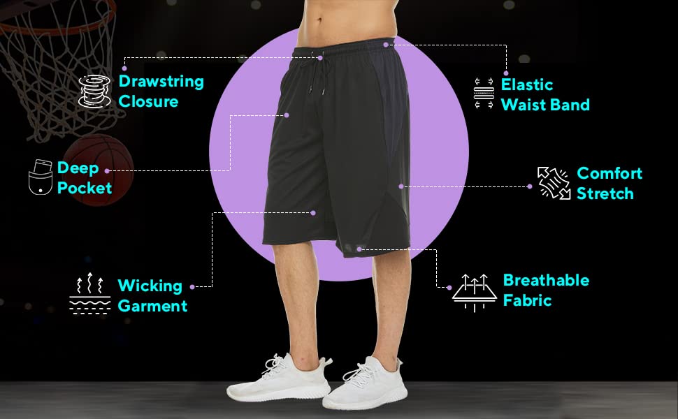 X Game Time- 4 Pack Basketball Shorts Men, Active Quick Dry Workout Men Shorts with Pockets and Elastic Waistband