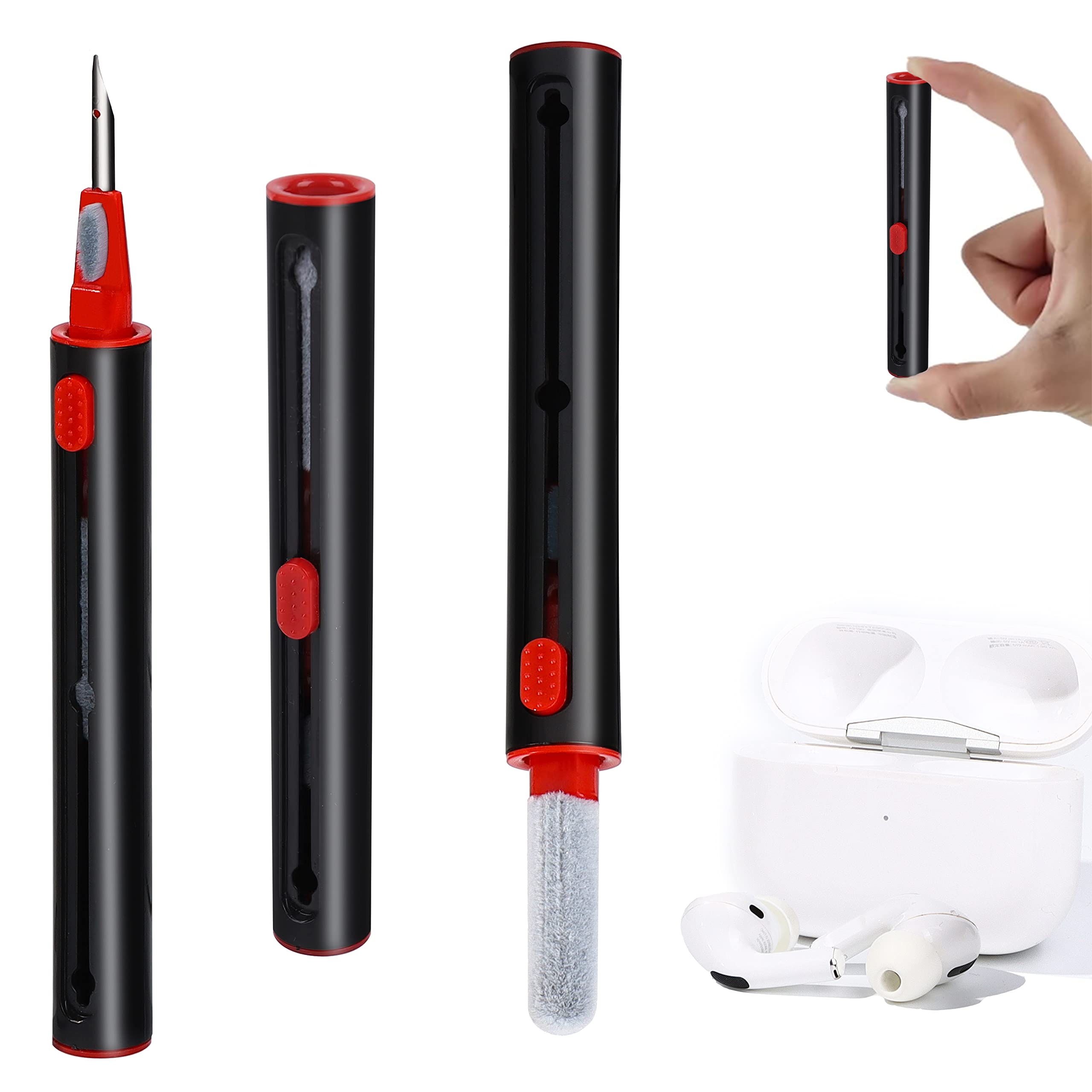 Satmem Airpod Cleaner Kit 2nd Generation, Cleaning Pen for Airpods Pro 1 2 Multifunctional Airpod Cleaning Tool for Bluetooth Earphones, Earbud Cleaning Pen with Soft Brush (1PCS,Black2.0)