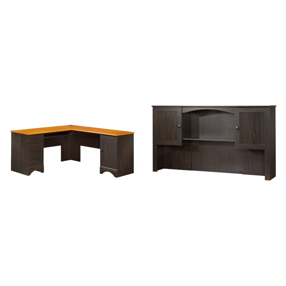 Sauder Harbor View Corner Computer Desk and Hutch, Antiqued Paint Finish