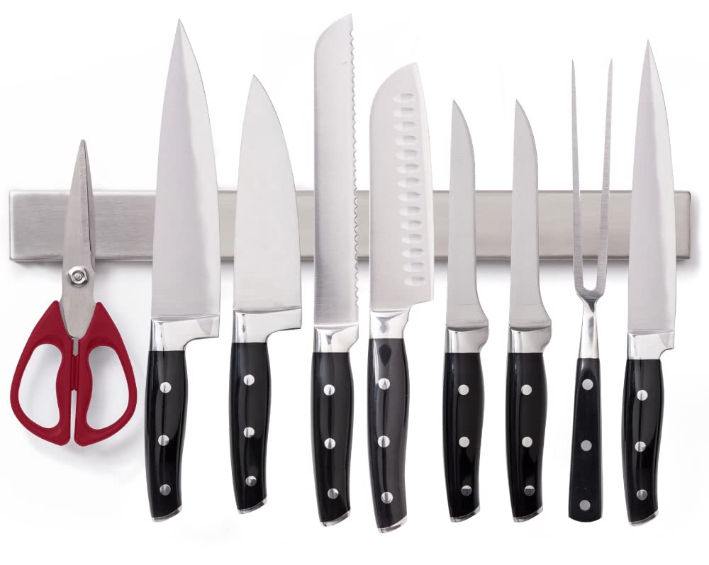 The Original Gorilla Grip Stainless Steel Magnetic Knife Holder, 16 inch, Heavy Duty Magnet Strip for Knives, Wall or Refrigerator Mounted Bar, Easy Install Rack, Securely Store and Organize Kitchen