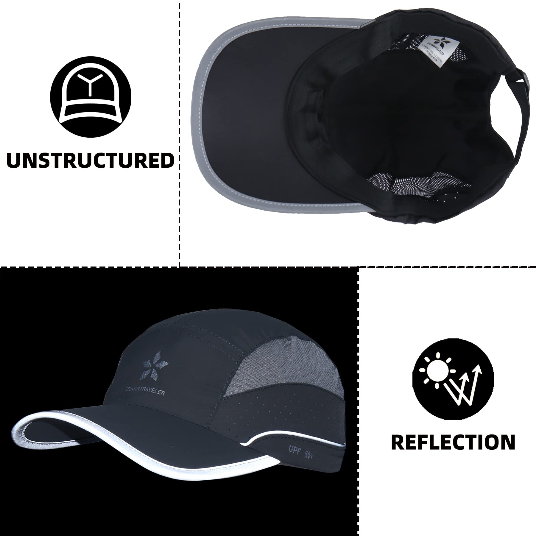 ZZEWINTRAVELER Reflective Quick Dry Hat - The UPF50+, Unstructured, Baseball Cap for Men and Women, Plum Purple