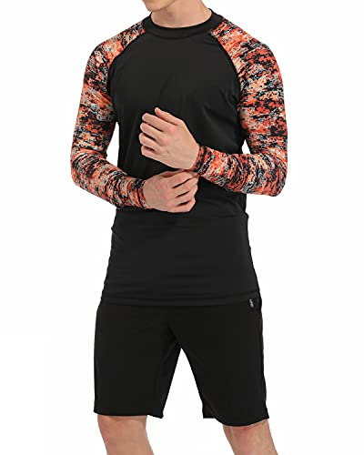 UPSOWER Men's Rash Guard Long Sleeve UPF50+ Swim Shirts(Pixel Golden M)