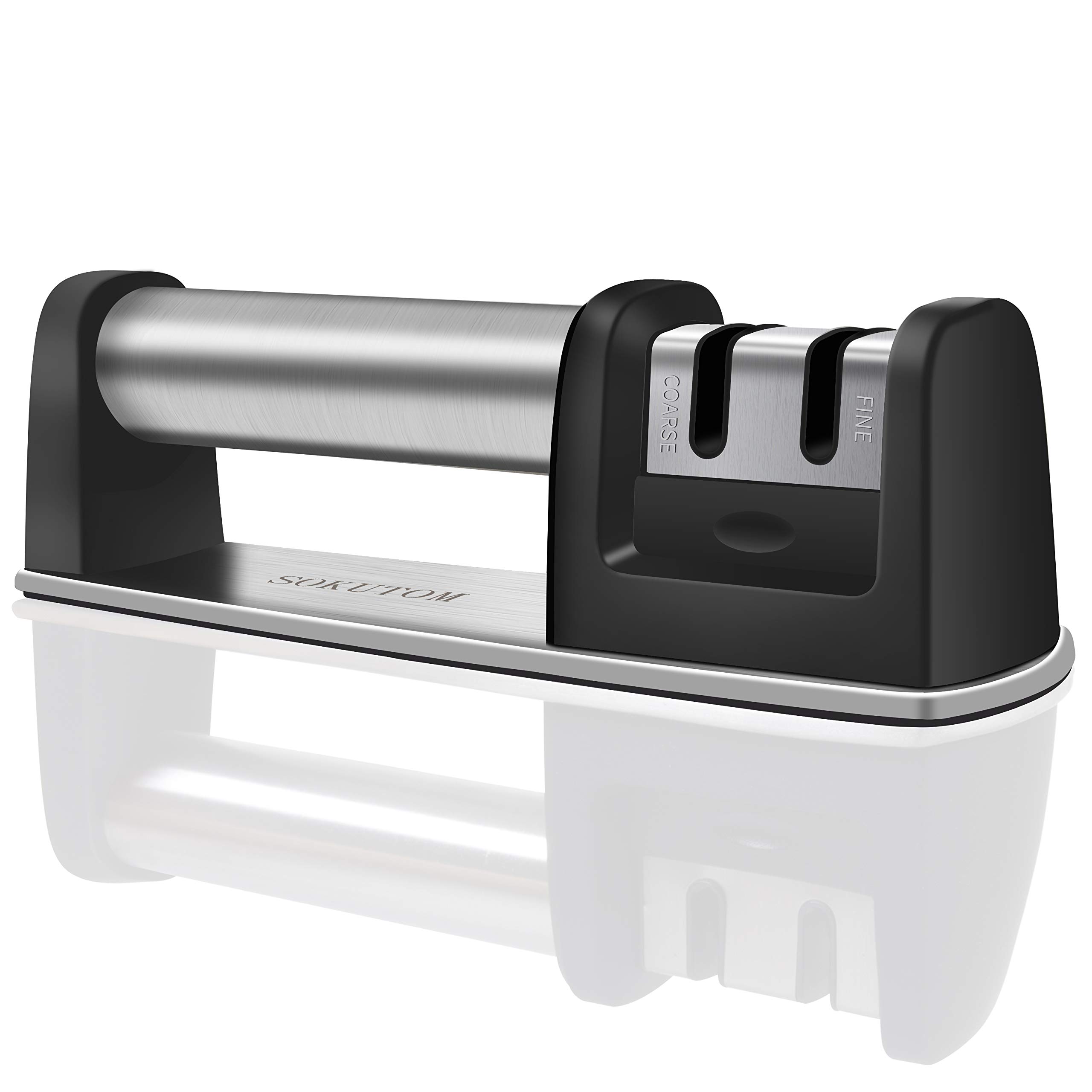 SOKUTOM Knife Sharpener for All Straight and Serrated Knives, Stainless Steel Ceramic and Tungsten, Safe and Easy to Use Kitchen Knife Sharpener, Sharpens Scissors
