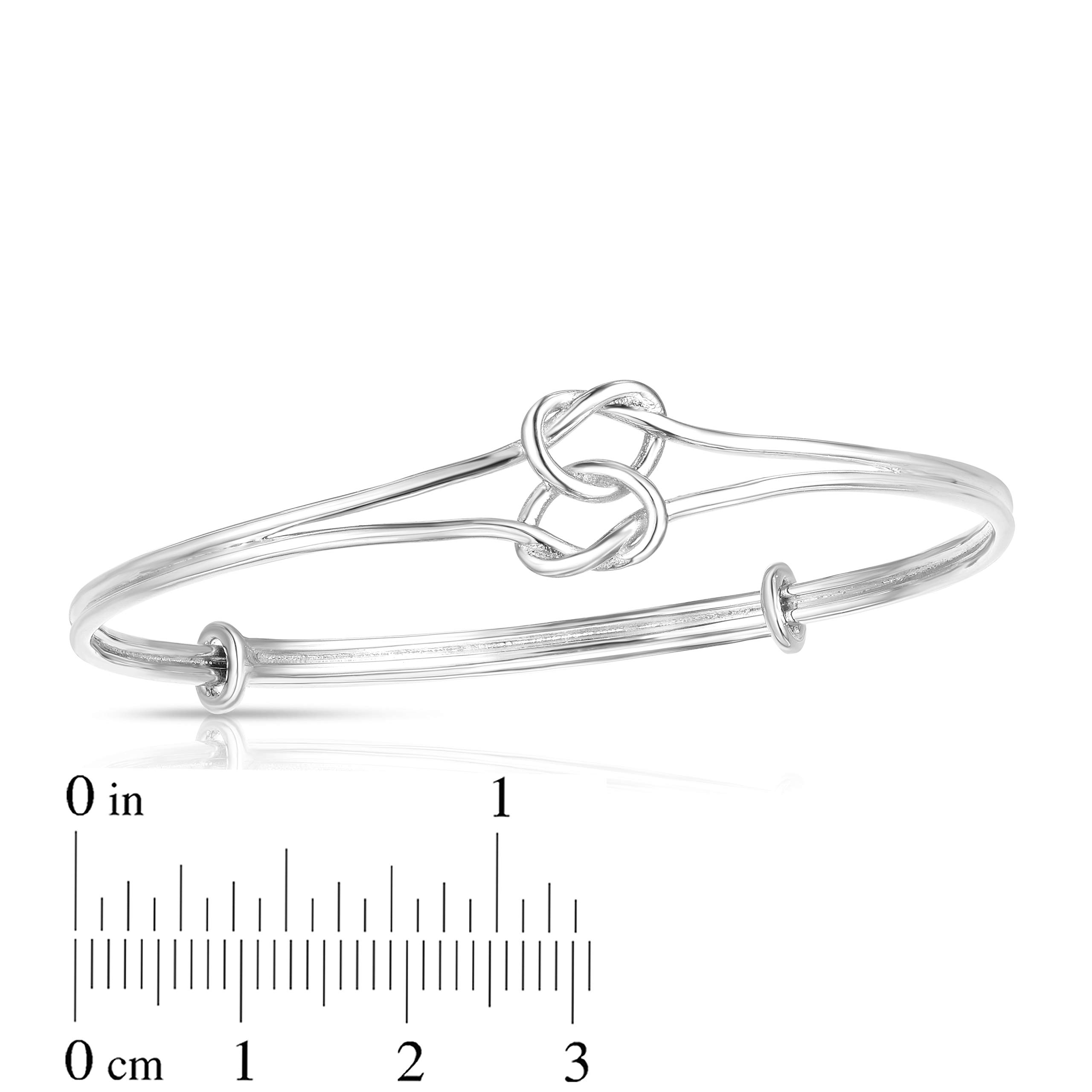 Unique royal jewelry All Solid 925 Sterling Silver Nautical Sailor's Love Knot Bangle Adjustable Length Bracelet (rhodium-Plated Silver)