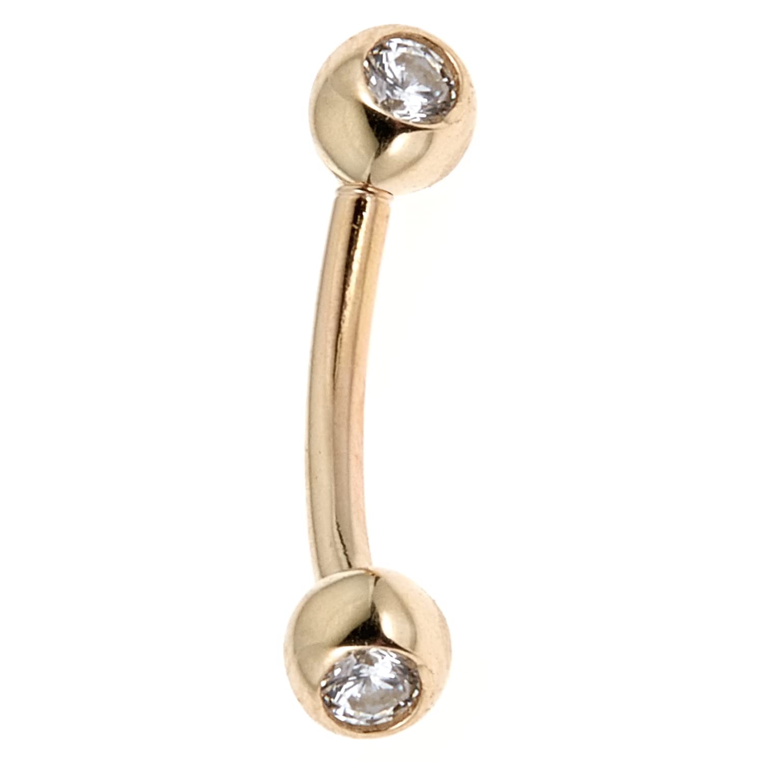 Ritastephens 14k Solid Yellow Gold Eyebrow Ring Jewelry 16 Gauge Cubic Zirconia