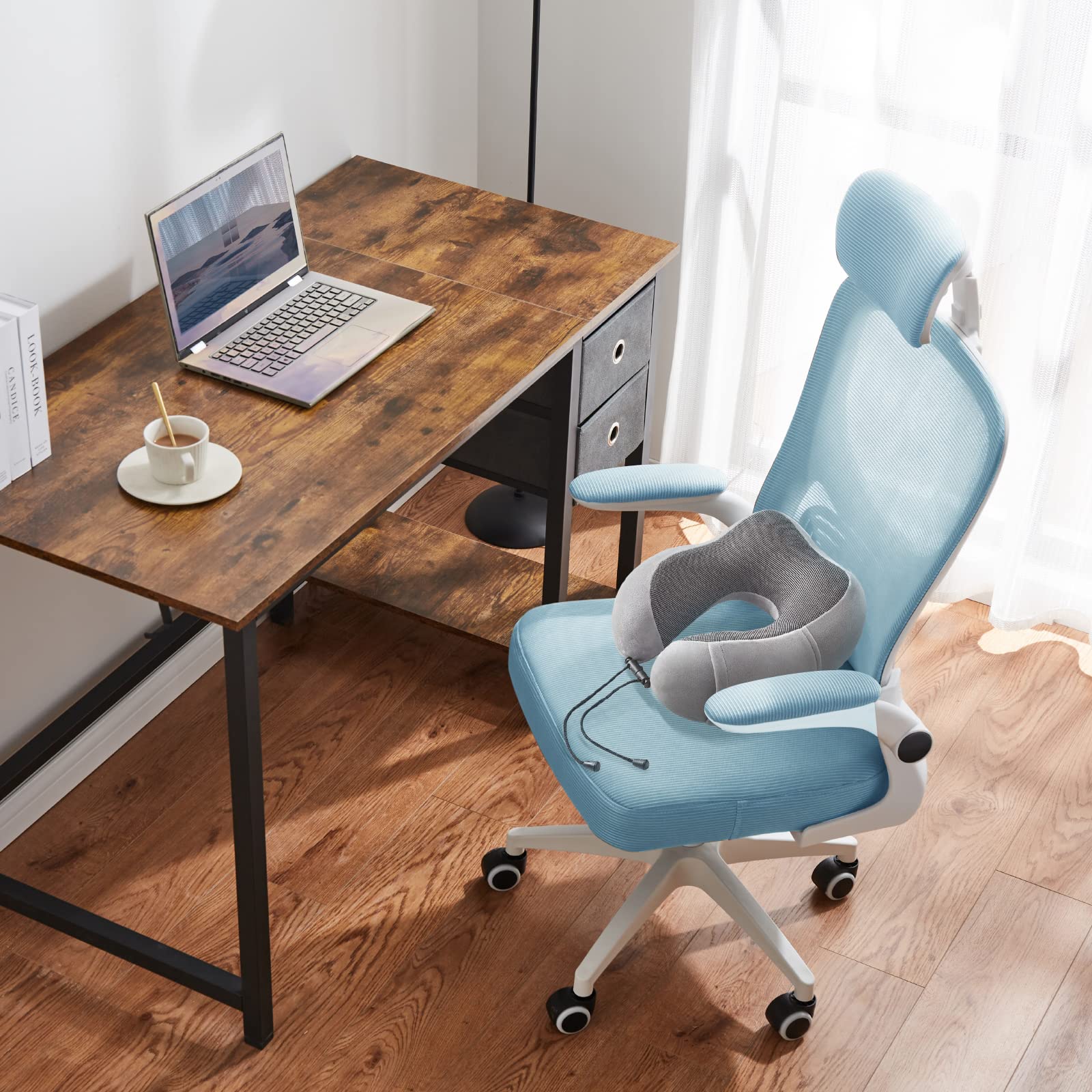 QUICK HORSE Ergonomic Office Chair, High Back Office Desk Chair with Adjustable Headrest and Neckrest, Swivel Computer Mesh Chair, for Office, Home and Study Room(White Green)