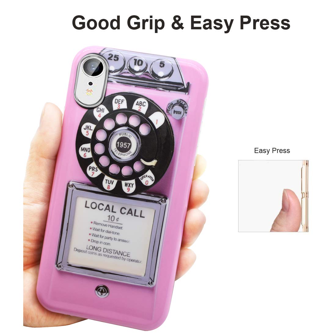 Unov Case Compatible with iPhone XR Case Soft Protective Slim TPU Shockproof Bumper Design Support Wireless Charging 6.1 Inch (Retro Payphone)