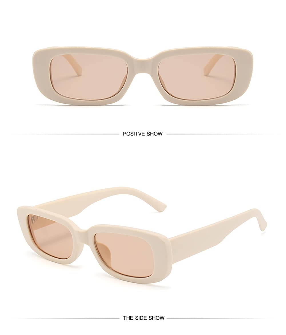 ZYApril Small Retro Square Sunglasses Women - UV 400 Vintage Rectangle driving, walking, traveling Glasses (off-white, 50)