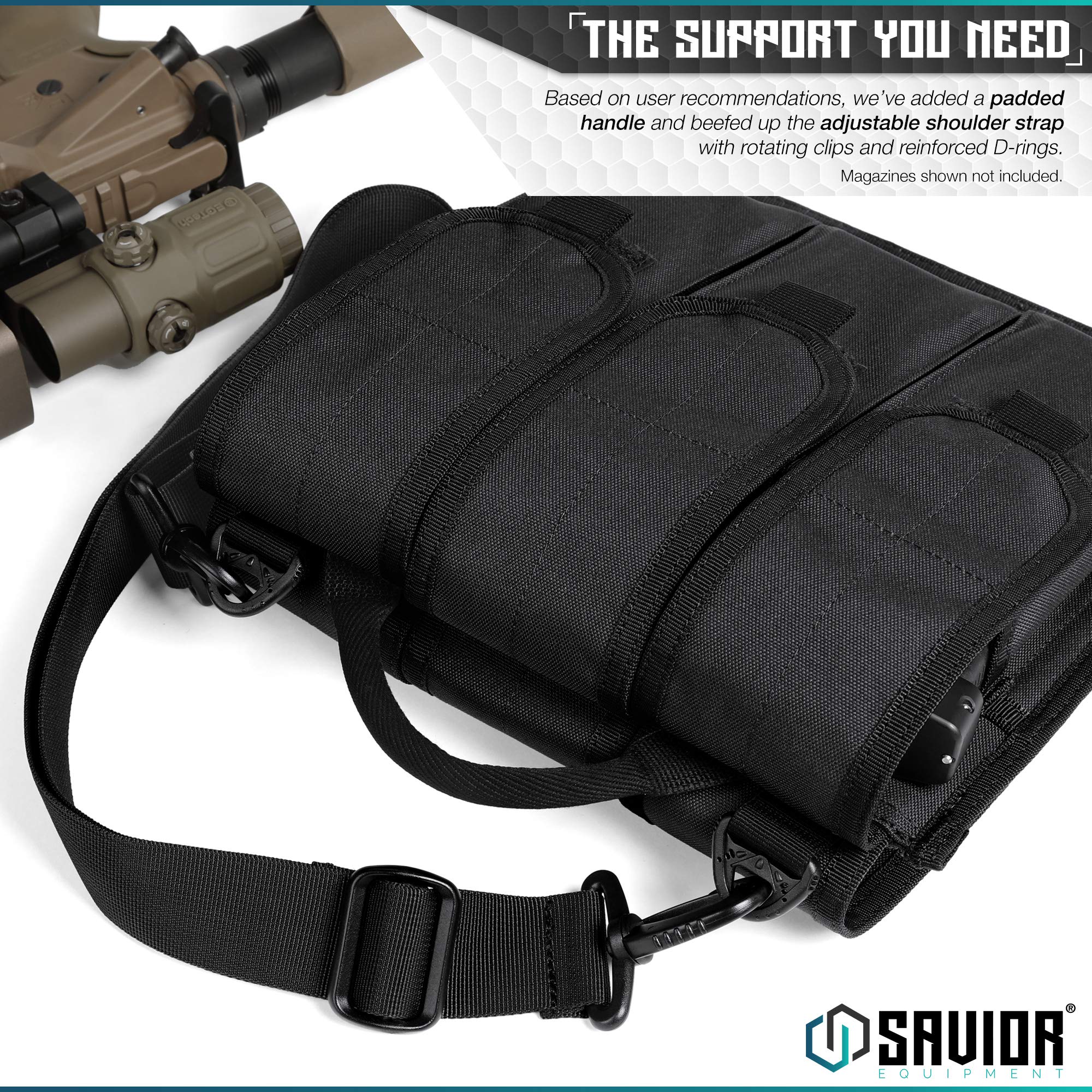 Savior Equipment Tactical Rifle & Pistol Magazine Pouch Carrier for M4 Carbine AR15 AK47 - Up to 6 Extended Mag, Adjustable Padded Shoulder Strap Included Obsidian Black