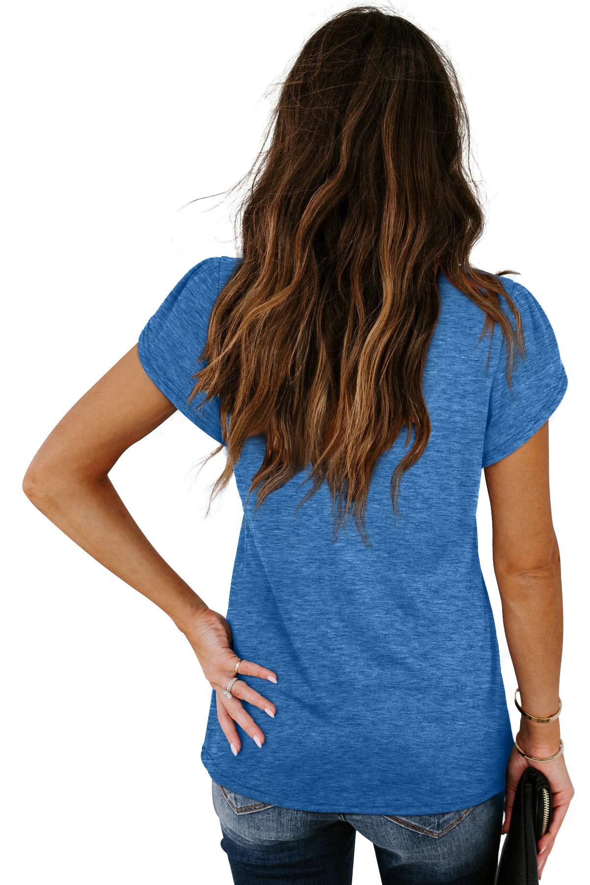 WIHOLL Womens Short Sleeve Tops Dressy Work Fit T Shirts Blue S