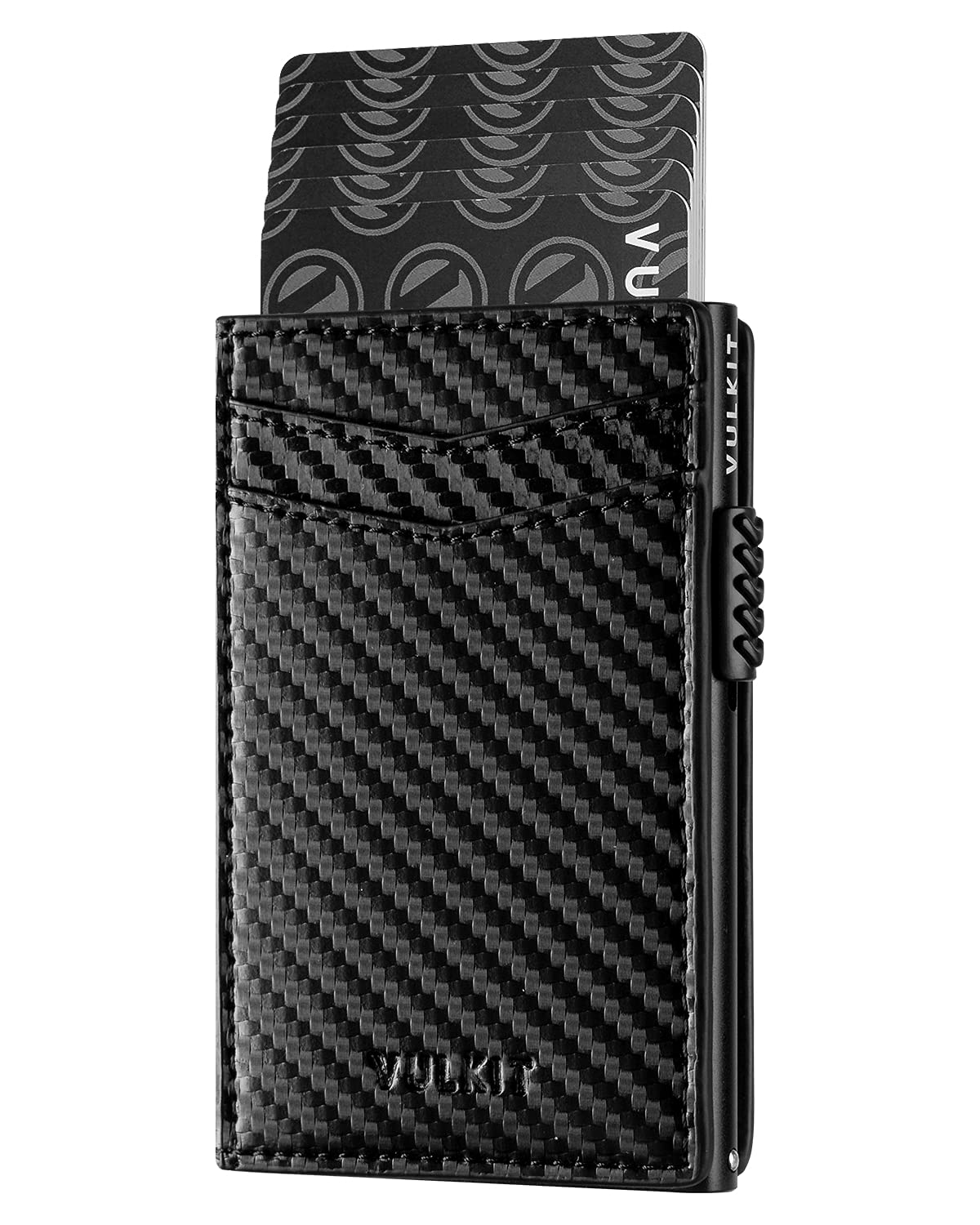 VULKIT Men's Slim Wallet Pop Up Card Holder RFID Blocking Metal Wallet Minimalist Design Holds Up to 11 Cards